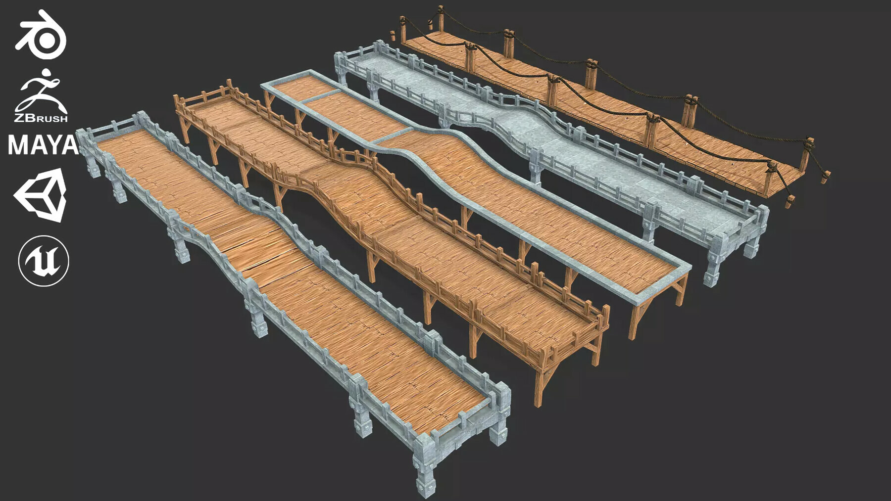 ArtStation - Bridges Bundle Models Low Poly | Game Assets