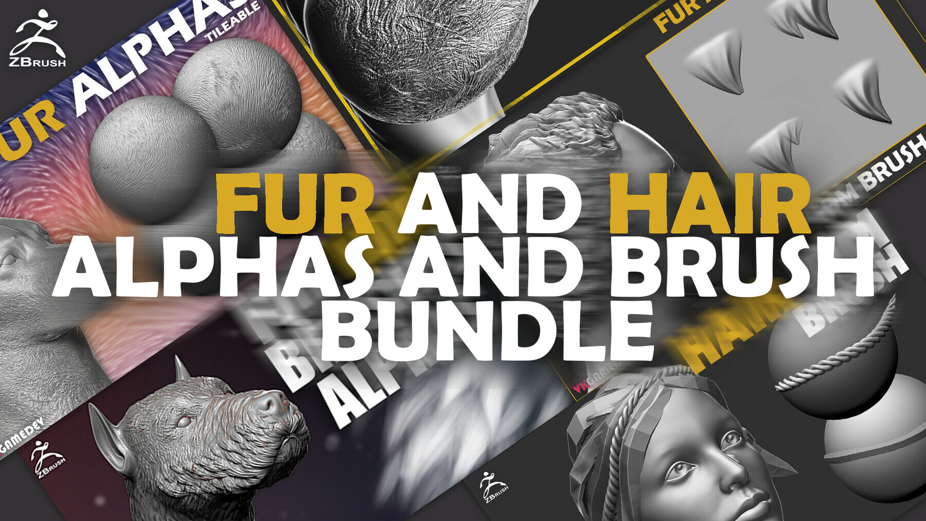 ArtStation - 100+ Fur and Hair Alphas and Brush Bundle | Brushes