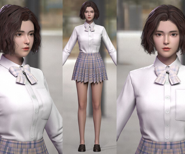 ArtStation - japanese student JK uniform suit VR / AR / low-poly 3d ...