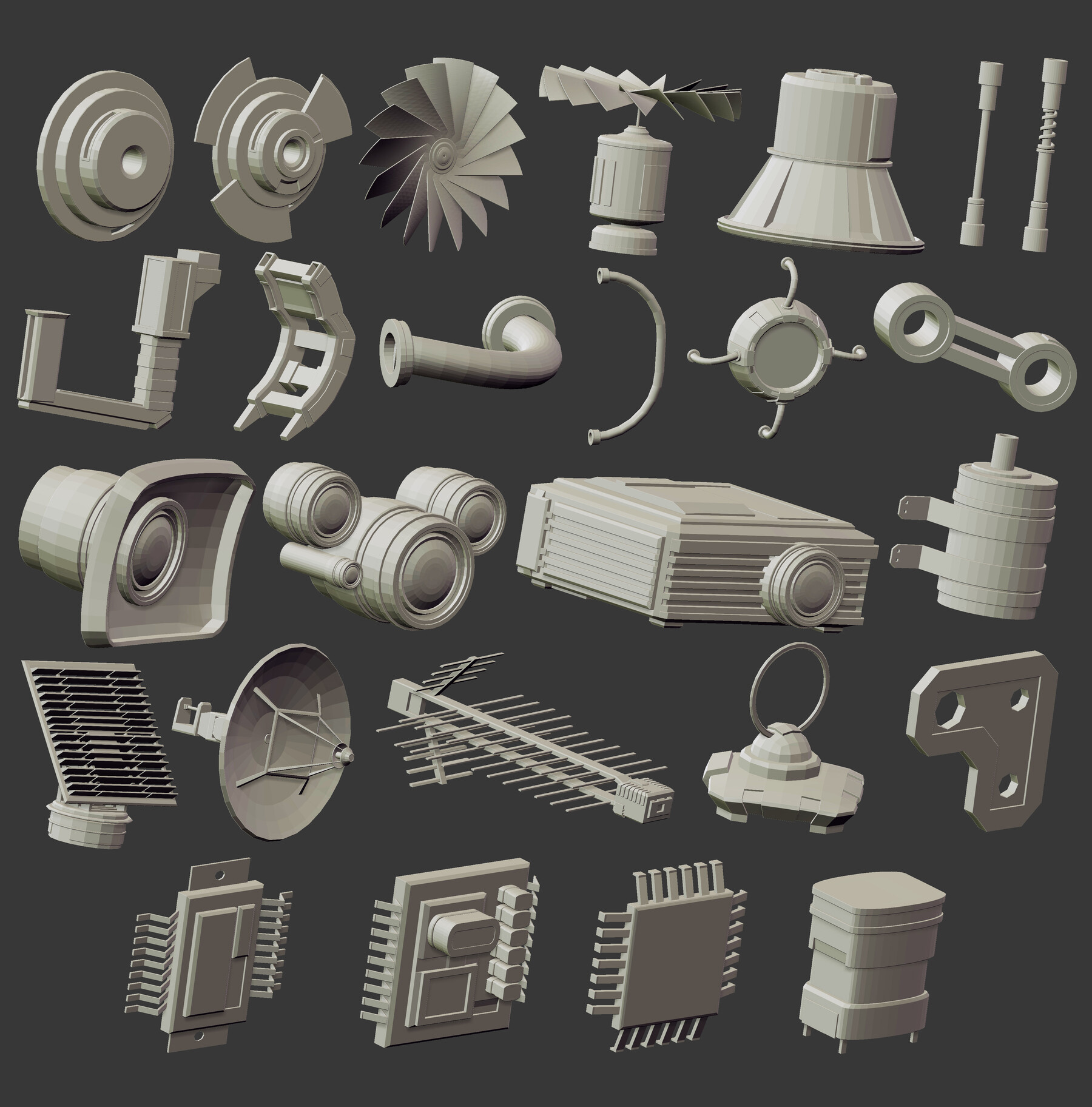 ArtStation - 110 Low-poly futuristic sci-fi mech robot or weapon shapes ...