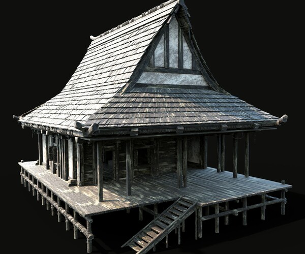 ArtStation - JAPAN CHINESE FEUDAL HOUSE DOJO ASIAN HUT CABIN VILLAGE ...