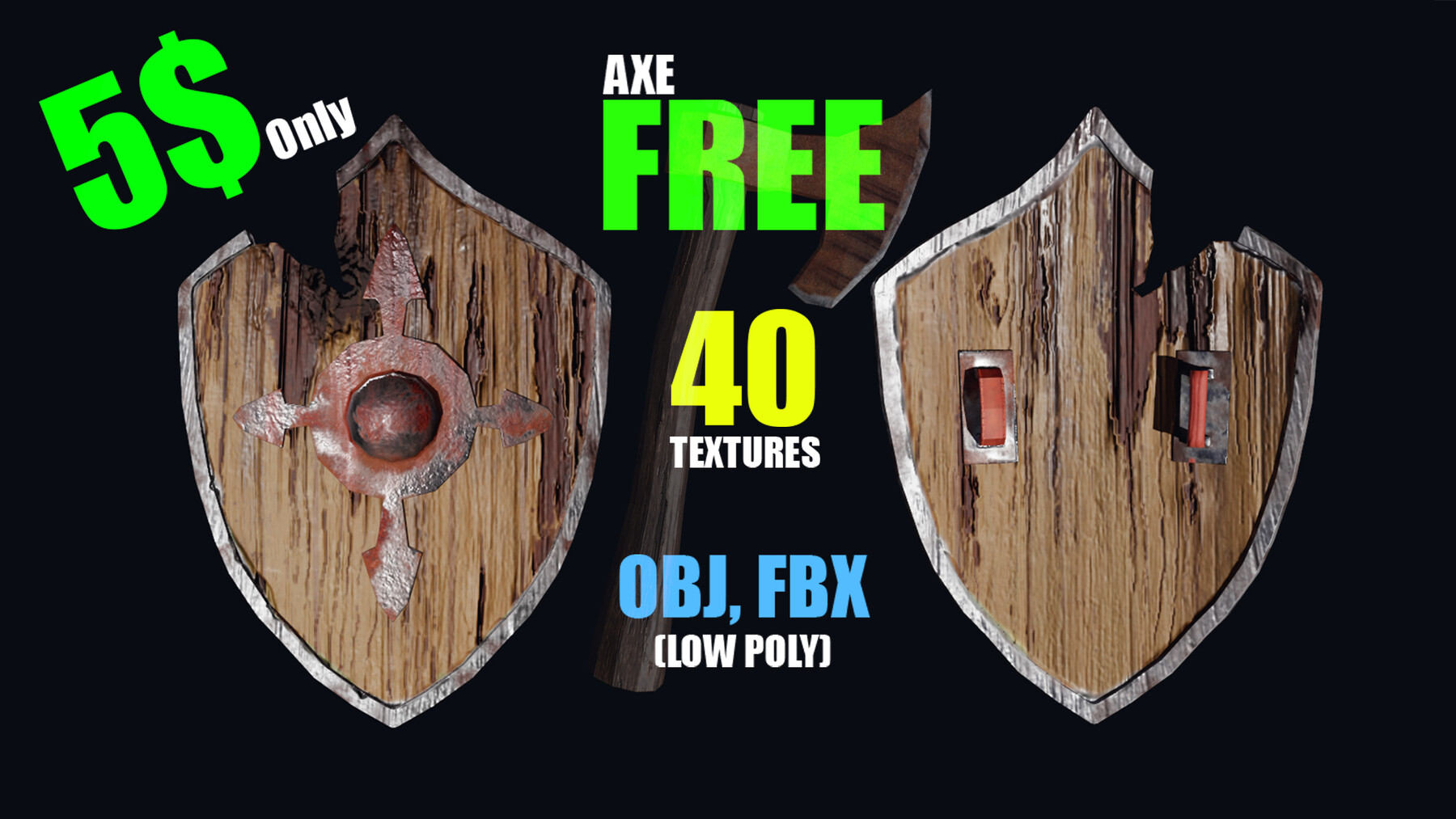 ArtStation - Old Medieval Shield + (Rusted Axe FREE!!) | Game Assets