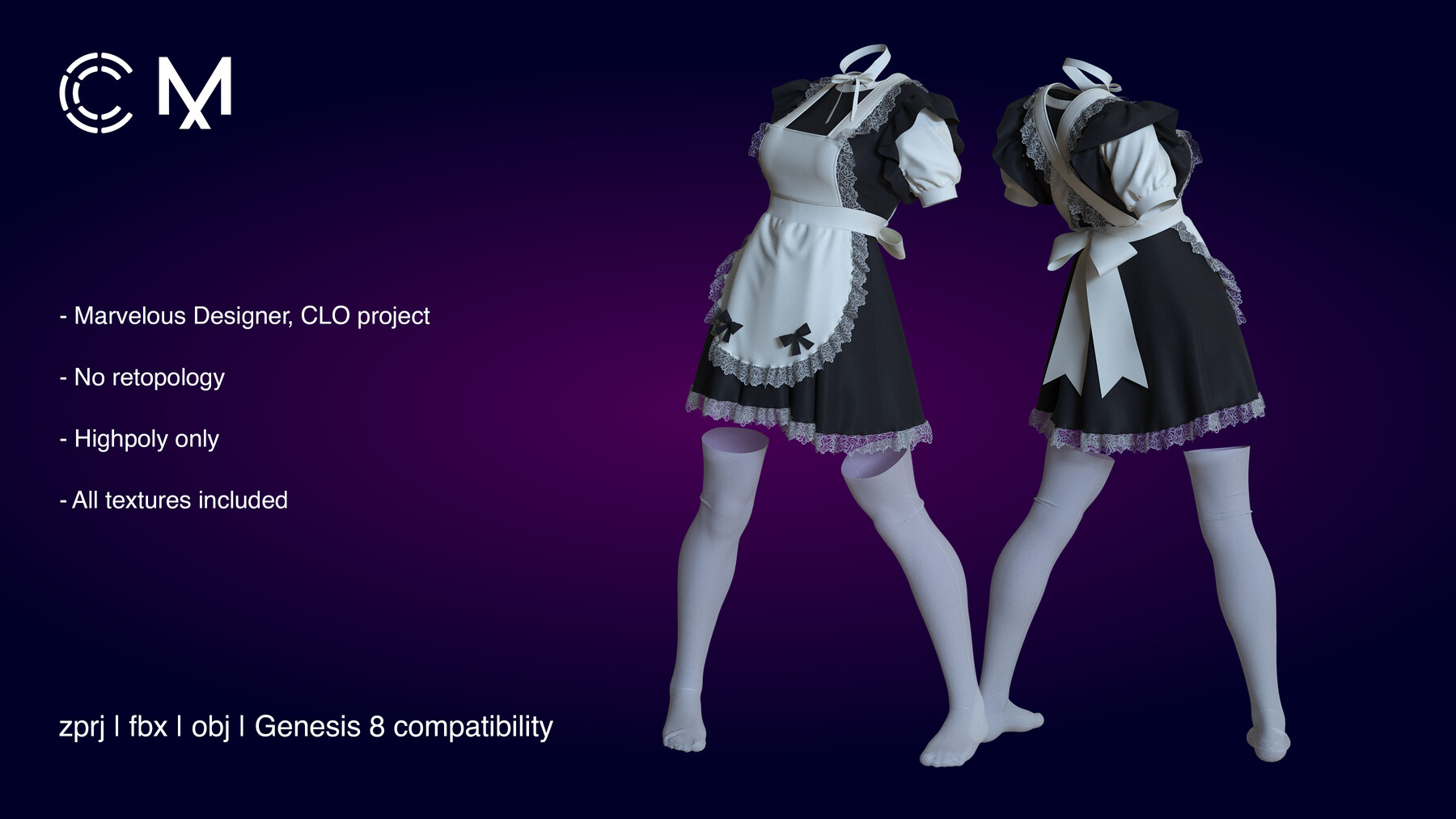 ArtStation - Maid Dress Outfit | Marvelous Designer | CLO3D project ...