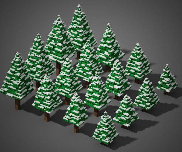 ArtStation - VOXEL Trees - Spruce Evergreen - Winter | Game Assets