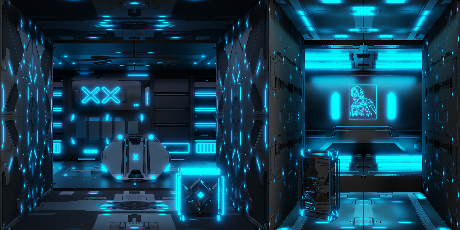 ArtStation - Sci Fi / Cyberpunk Parallax Rooms Library | One Click Interiors | Kpack | Resources