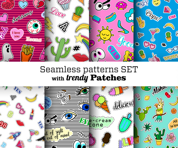 ArtStation - 8 Seamless patterns set with trendy Patches . Vertor ...