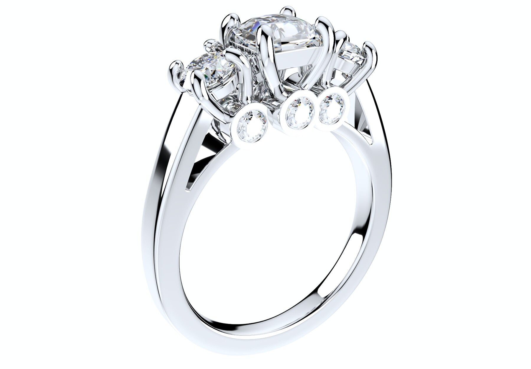 ArtStation - Cushion Side Round Diamonds Trilogy Ring Taper Shank-TCSRD ...