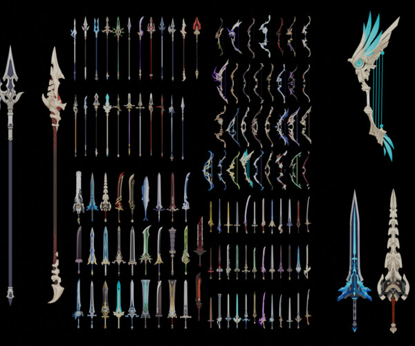 ArtStation - 120 IN 1 WEAPONS PACK GAME READY 3D MODEL | Game Assets