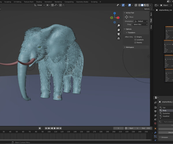 ArtStation - Fur Elephant Rigged in Blender | Game Assets
