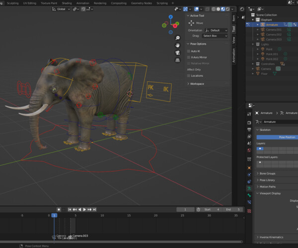 ArtStation - Fur Elephant Rigged in Blender | Game Assets