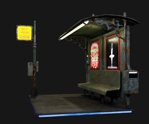 ArtStation - Cyber punk bus stop | Game Assets