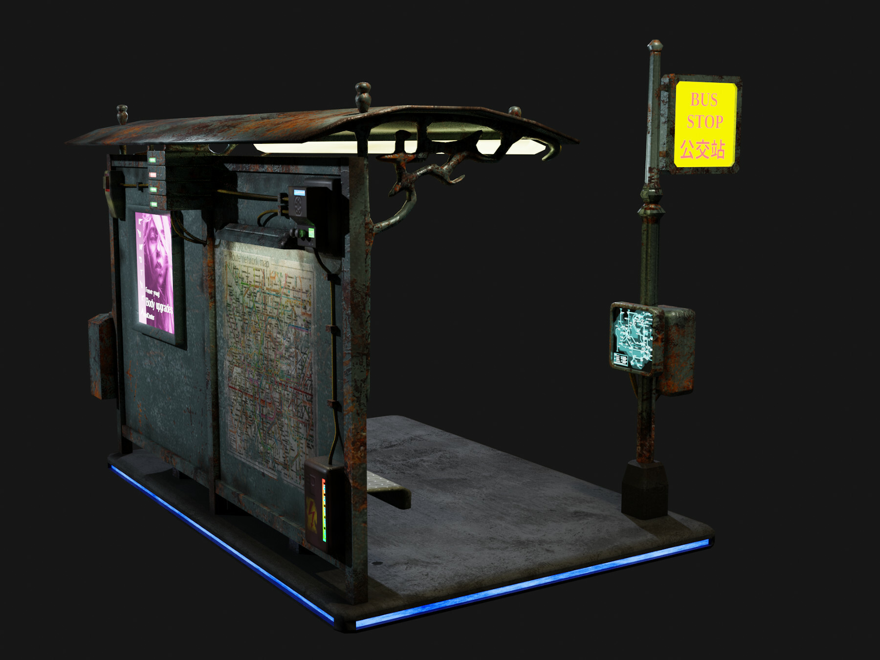ArtStation - Cyber punk bus stop | Game Assets
