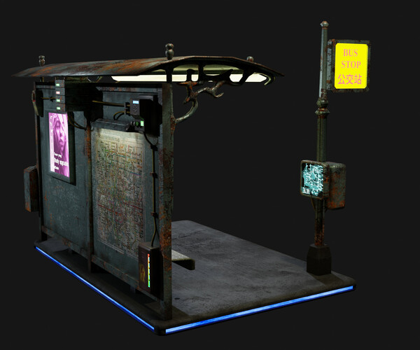 ArtStation - Cyber punk bus stop | Game Assets