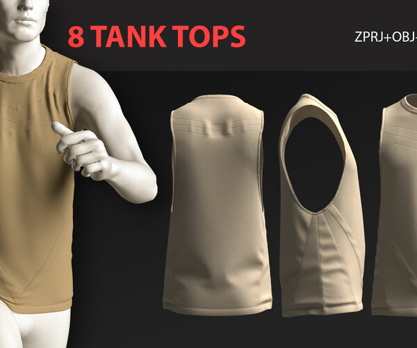 ArtStation - 8 TANK TOP PACK. Marvelous Designer/Clo3D project file+OBJ ...