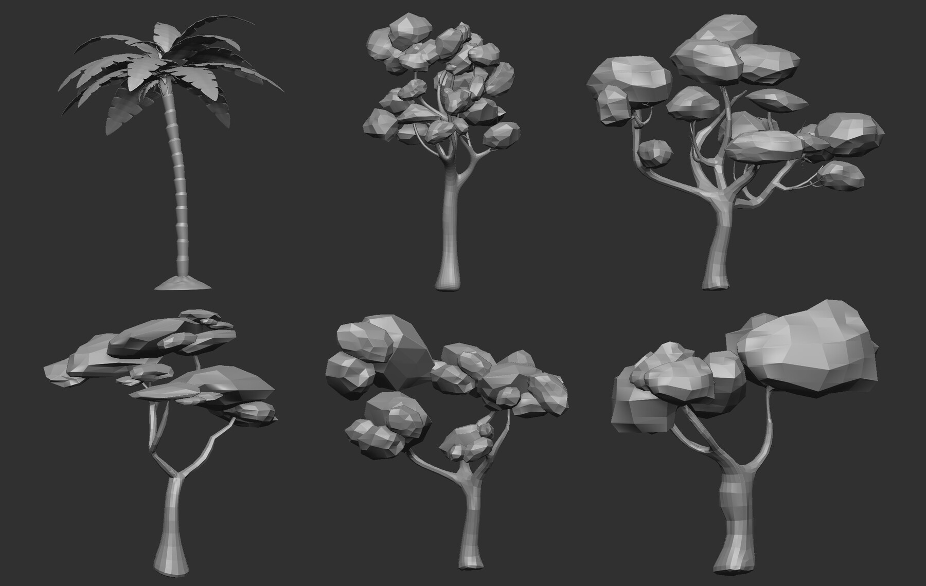 ArtStation - 30 Low poly tree and bush base mesh shapes IMM brush set ...