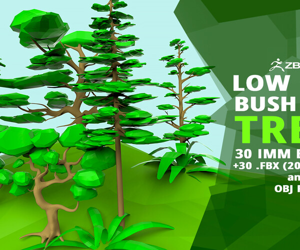 ArtStation - 30 Low poly tree and bush base mesh shapes IMM brush set ...