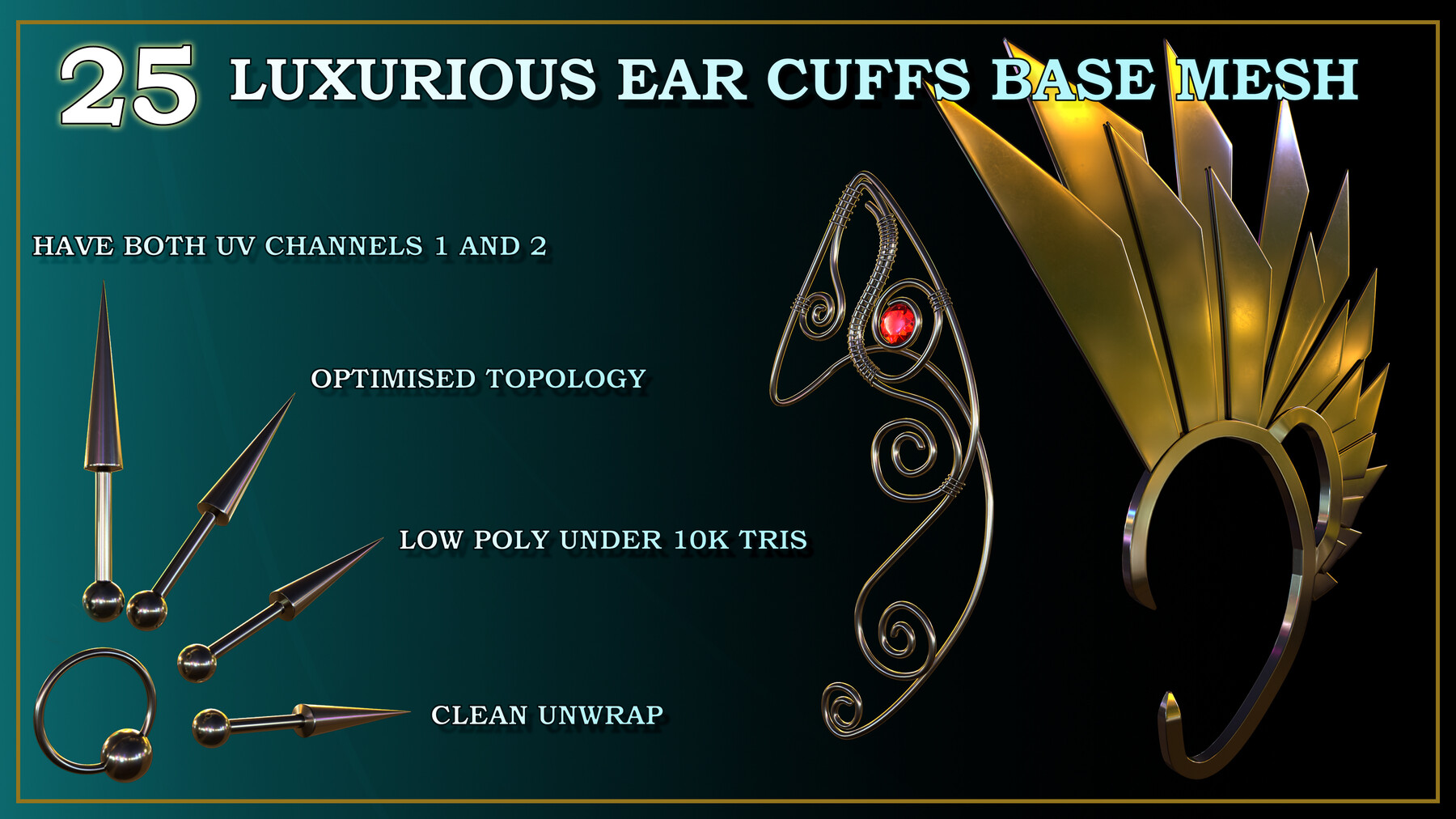 ArtStation - 25 Base Mesh Luxurious Ear cuffs - VOL 05 | Game Assets