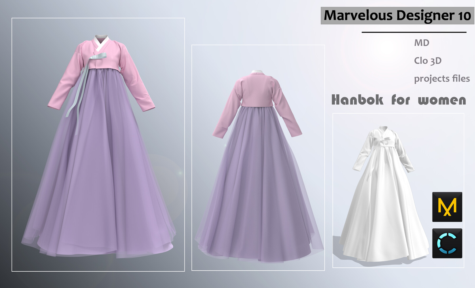 ArtStation - Hanbok for women__Marvelous designer(Clo3d) project_OBJ ...