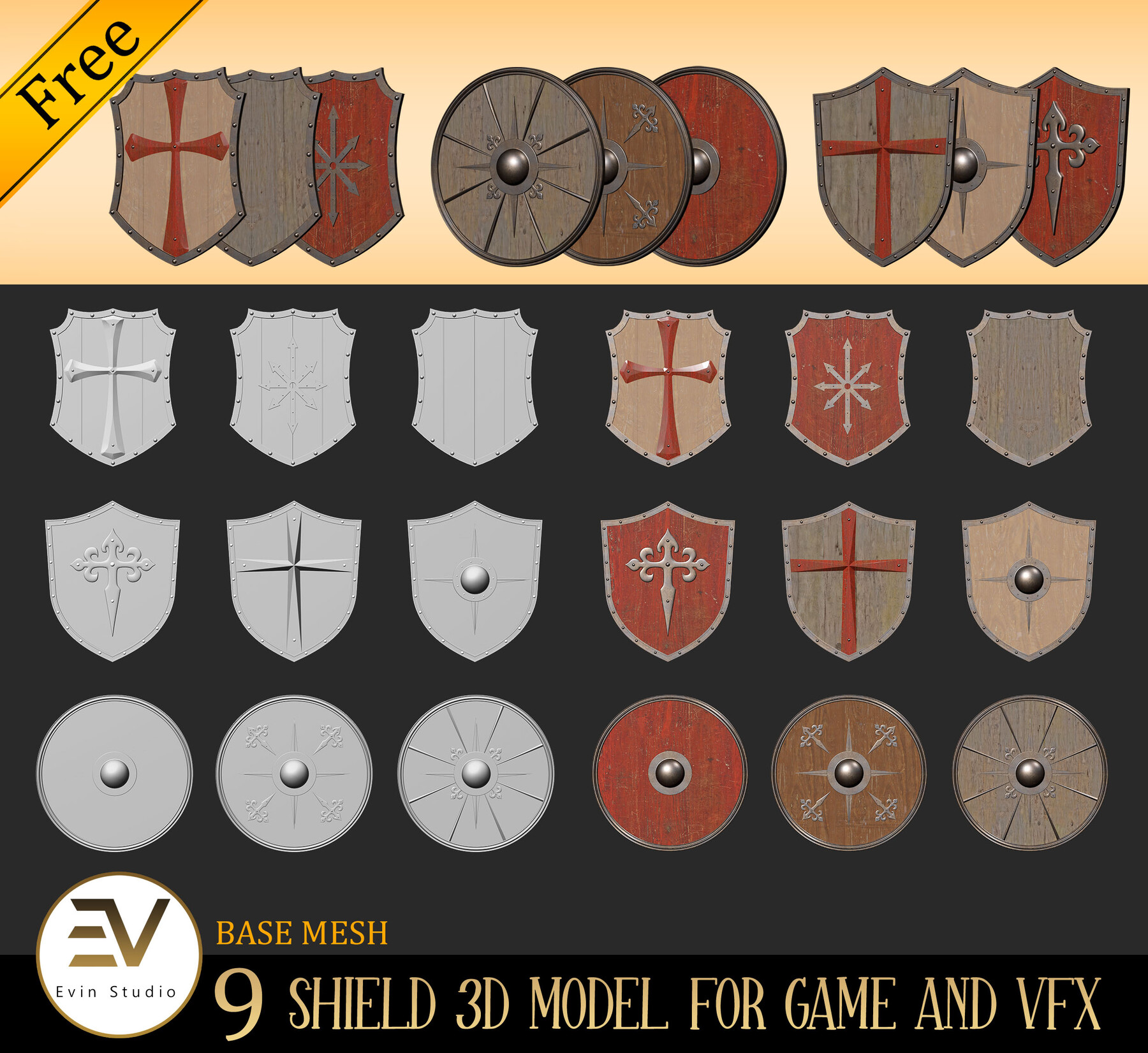 ArtStation - 9 SHIELD 3D MODEL | Game Assets