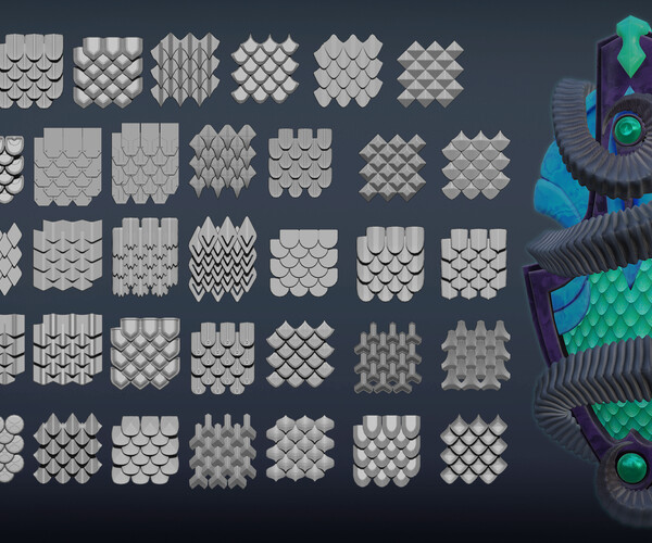 ArtStation - 39 Complete Scales and Armor Pack for Sculpting, Lowpoly ...