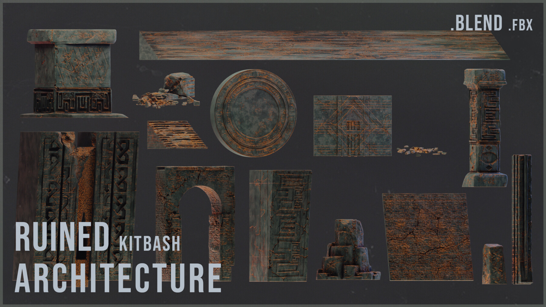 ArtStation - Ruined Kitbash Architecture (.blend, .fbx) 15 assets ...
