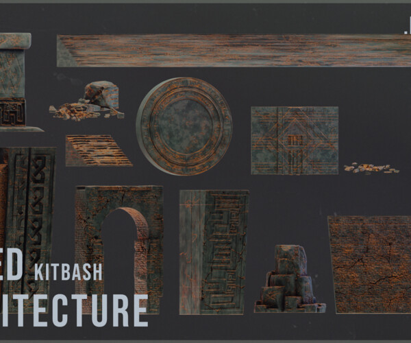 ArtStation - Ruined Kitbash Architecture (.blend, .fbx) 15 assets ...