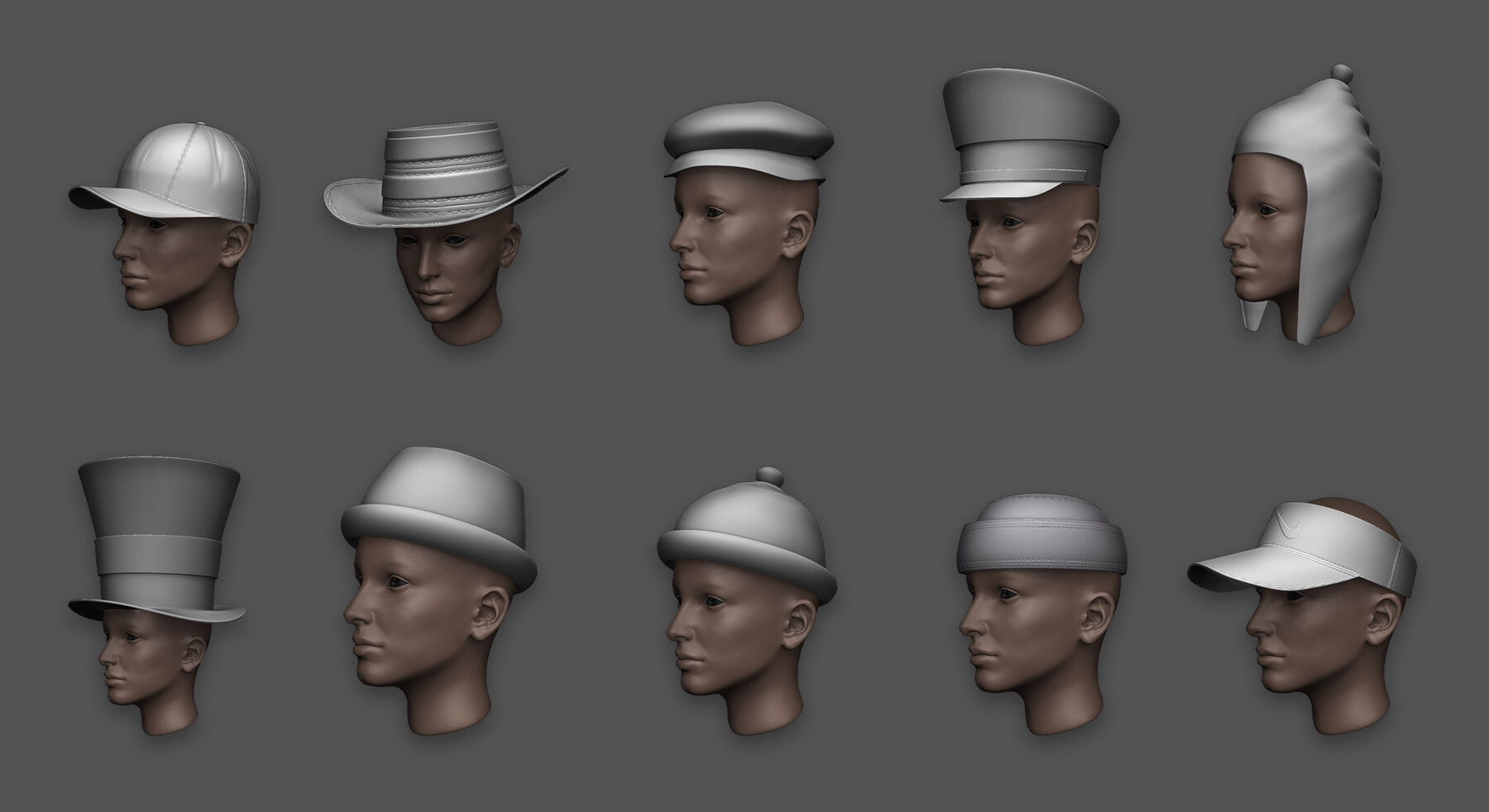 ArtStation - 20 Highpoly and Lowpoly caps | Game Assets