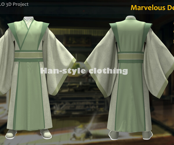 ArtStation - Chinese male Hanfu__Marvelous Designer, CLO3D_OBJ & FBX(if needed) | Game Assets