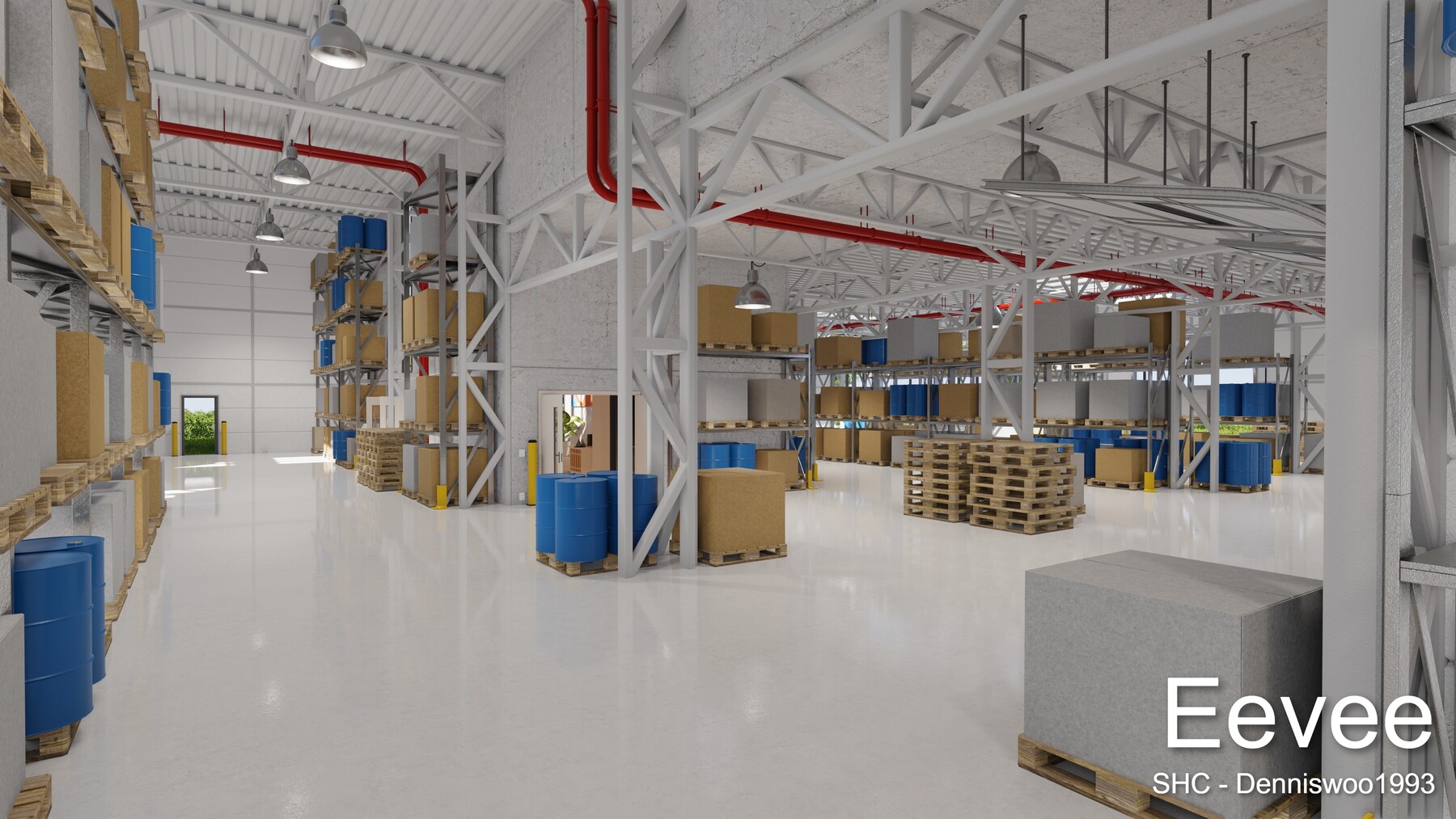 ArtStation - Modern furnished warehouse with office for Blender Eevee ...