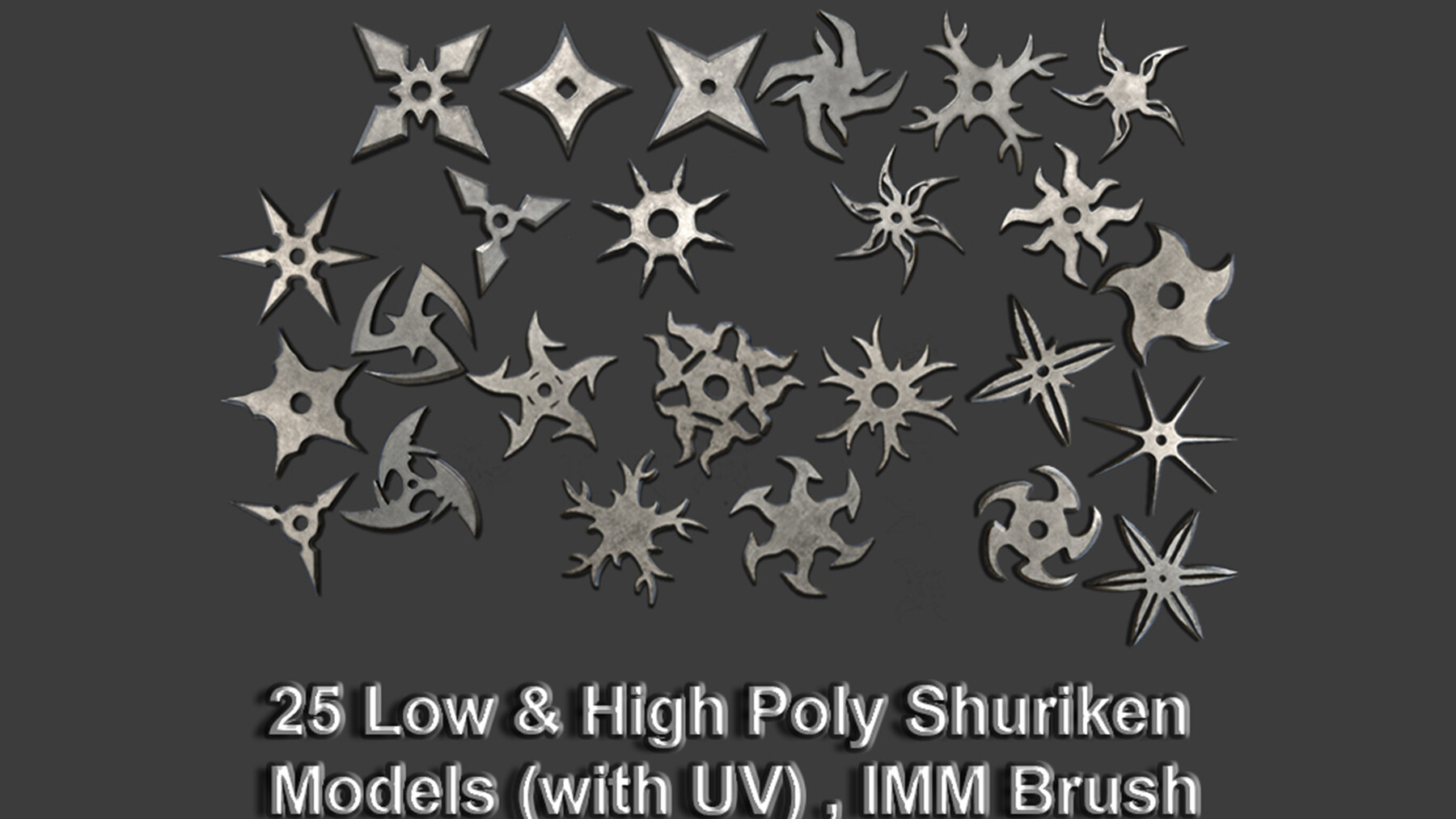 Netleon Studio - 25 Shuriken Models Lowpoly and Highpoly (with UV) , IMM Brush Vol.1