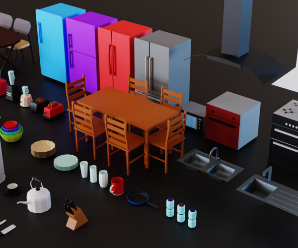ArtStation - Low poly kitchen set | Game Assets