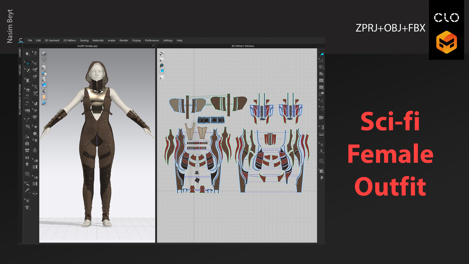 Nasim Beyt - SCI-FI FEMALE OUTFIT (CYBERPUNK) No.01. Marvelous Designer/Clo3D project file+OBJ ...