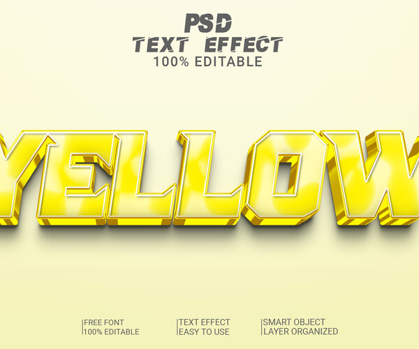 ArtStation - 3D Yellow PSD fully editable text effect. Layer style PSD ...