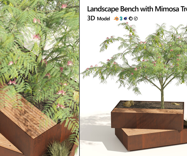 ArtStation - Landscape Bench with Mimosa tree pot | Resources