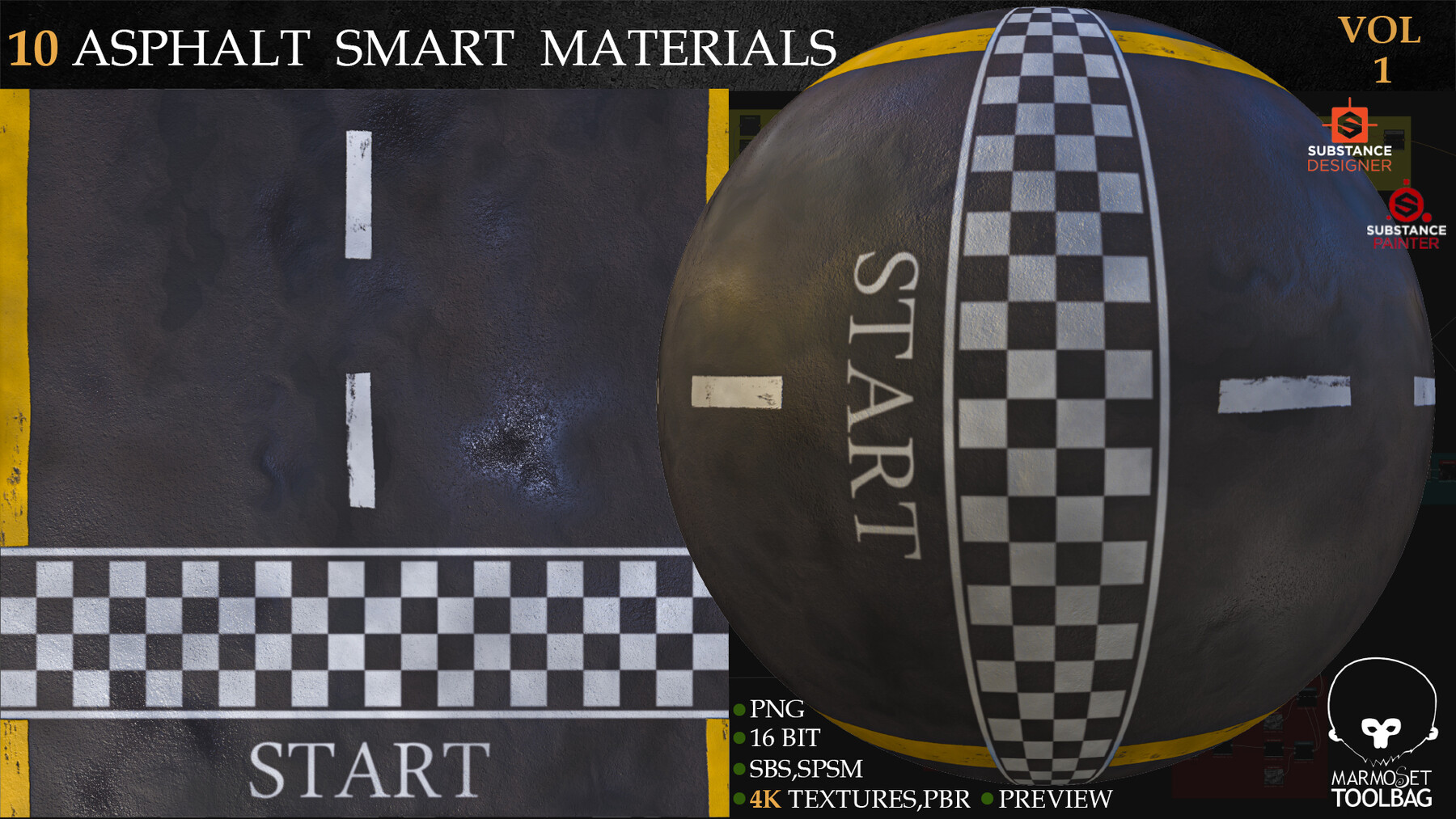 ArtStation - 10 ASPHALT SMART MATERIALS-VOL 1 | Game Assets