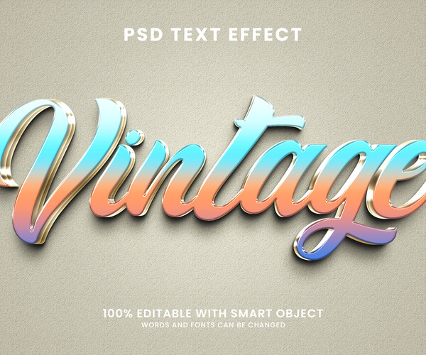 ArtStation - 3D Vintage PSD fully editable text effect. Layer style PSD ...
