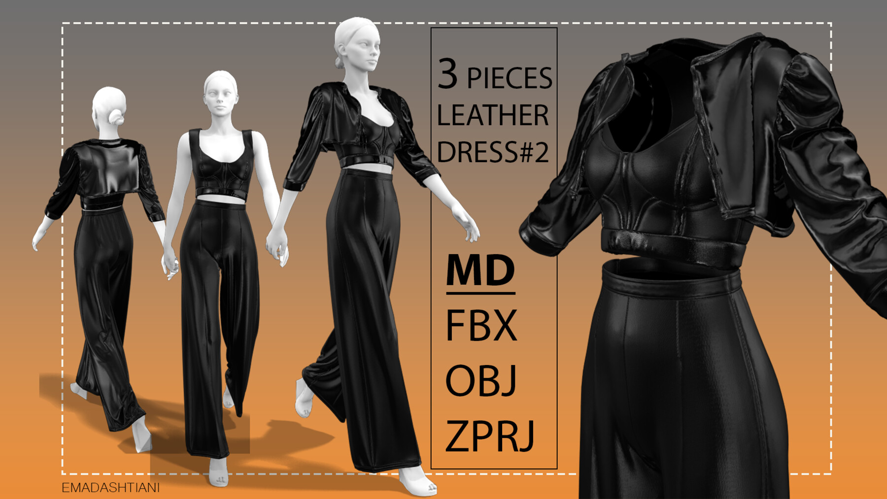 ArtStation - 3 Pieces Leather Dress #2 | Game Assets