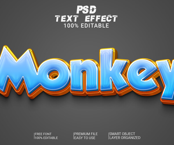 ArtStation - 3D Monkey PSD fully editable text effect. Layer style PSD mockup template. | Artworks