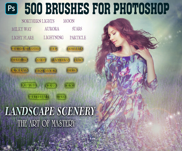 ArtStation - 500 Landscape Brushes Photoshop, Bundle brushes, Rain, Lightning, Snow, Clouds ...