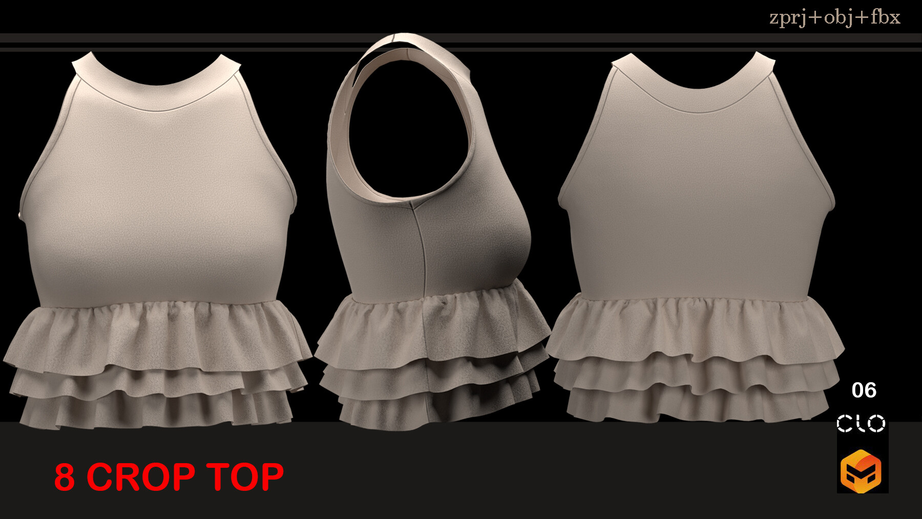 ArtStation - 8 CROP TOP SETS. CLO3D, MD PROJECTS+OBJ+FBX | Game Assets