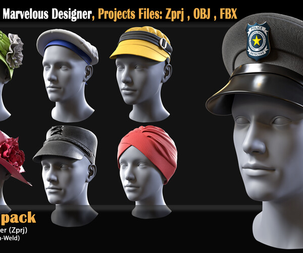 ArtStation - 30 Hats pack. Marvelous Designer, Projects Files: Zprj ...