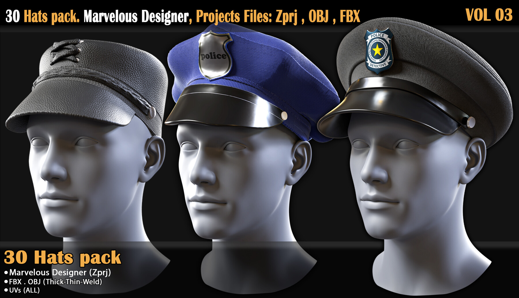 ArtStation - 30 Hats pack. Marvelous Designer, Projects Files: Zprj ...