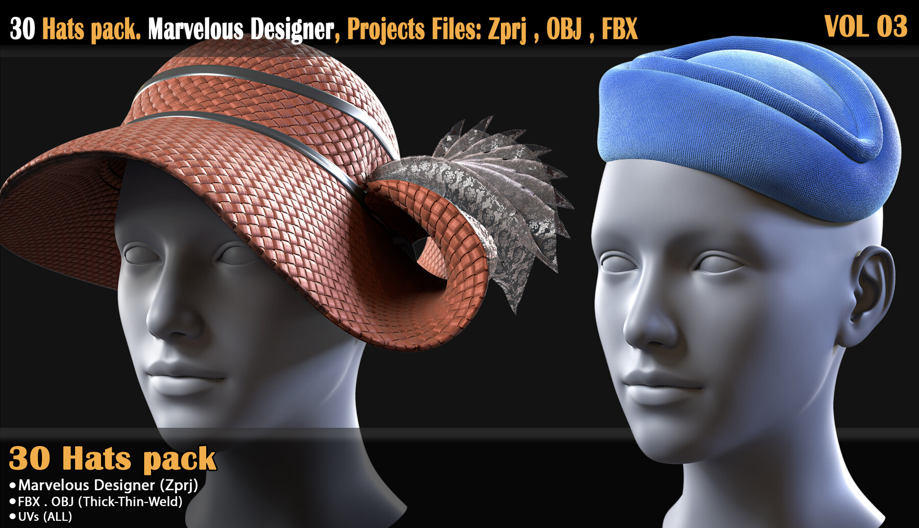 ArtStation - 30 Hats pack. Marvelous Designer, Projects Files: Zprj ...