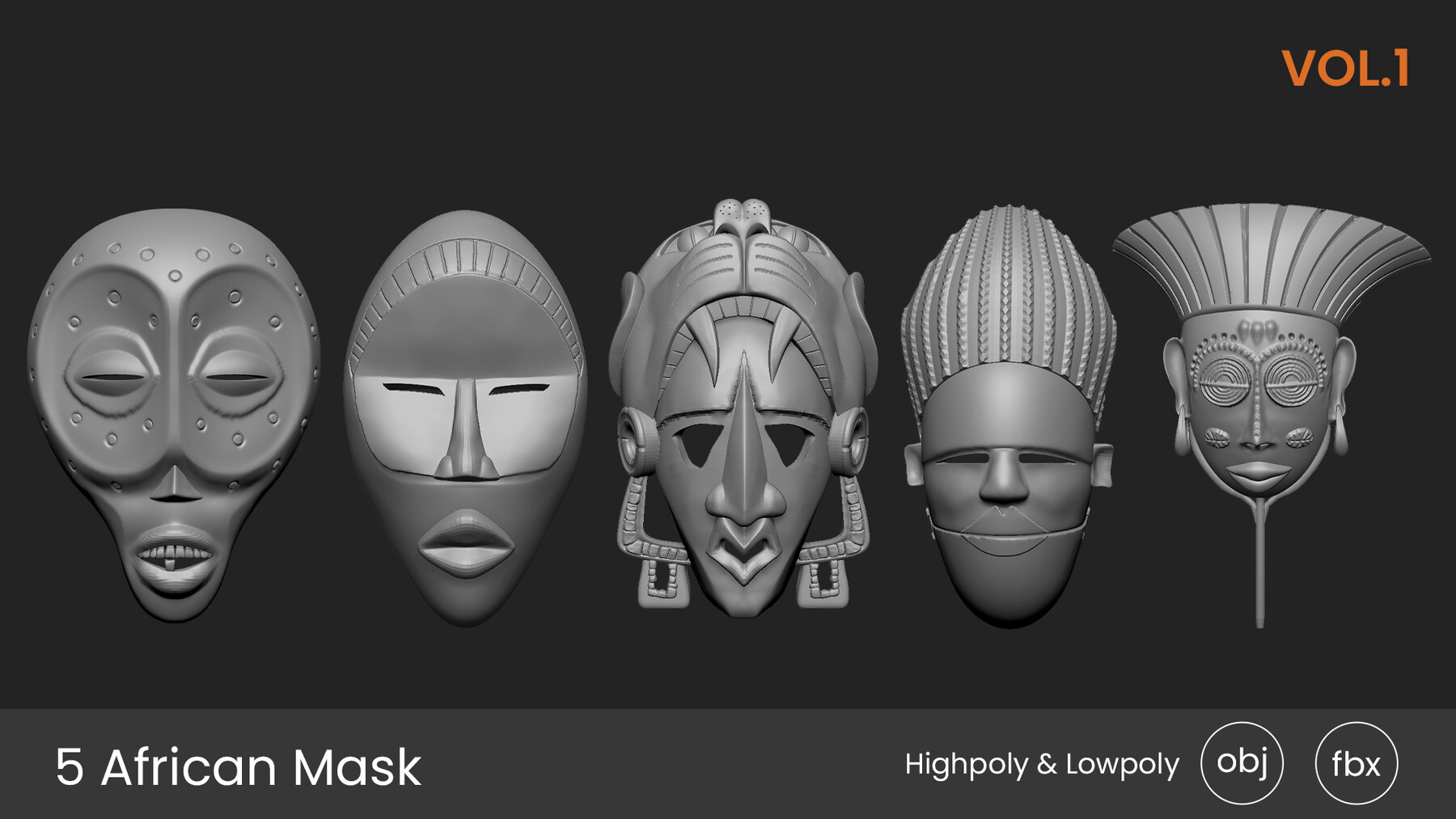 ArtStation - 5 African Masks (Highpoly and Lowpoly) Vol. 01 | Game Assets