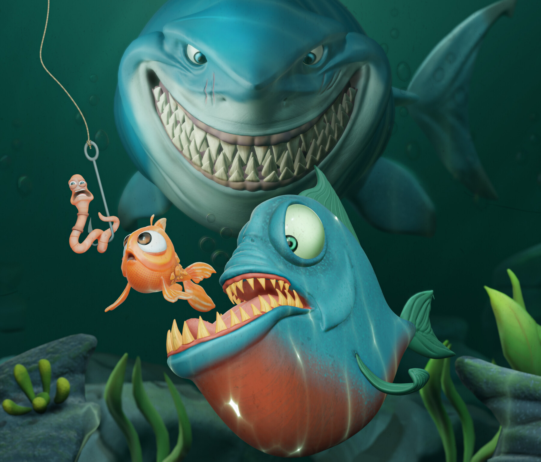 ArtStation - Stylized Fishes Collection of 3 including stylized Worm 3D ...