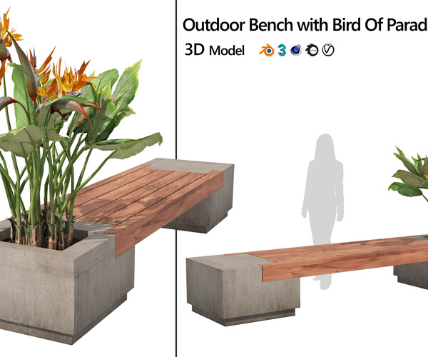 ArtStation - Outdoor bench with Bird Of Paradise flower | Resources