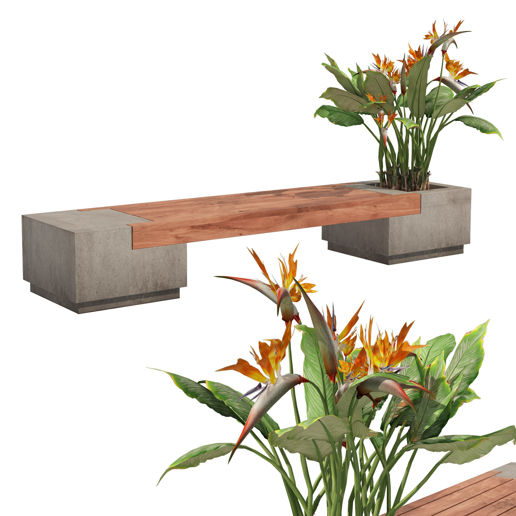ArtStation - Outdoor bench with Bird Of Paradise flower | Resources
