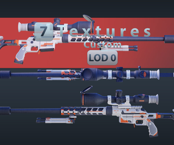 ArtStation - Sniper Rifle (DVL-10-M2-Urbana) + 5 Attachments + 7 Skin ...