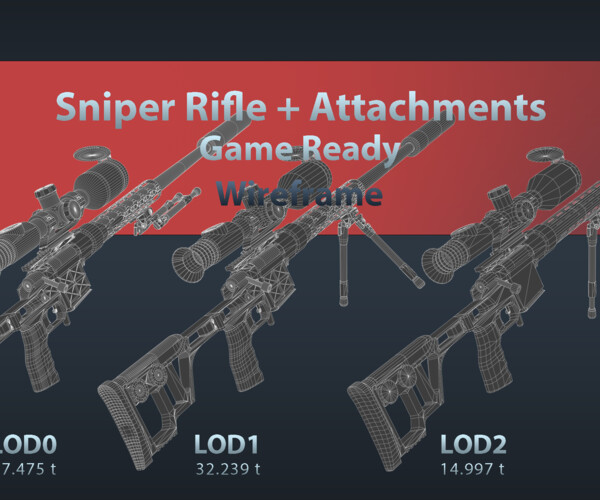 ArtStation - Sniper Rifle (DVL-10-M2-Urbana) + 5 Attachments + 7 Skin ...