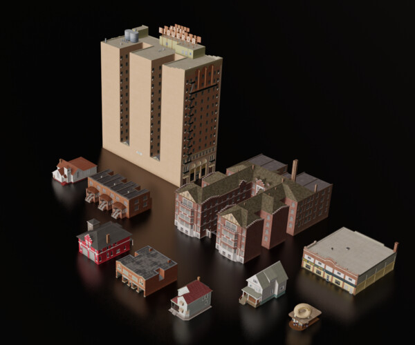 ArtStation - 10 IN 1 BUILDINGS GAME READY LOW POLY | Game Assets